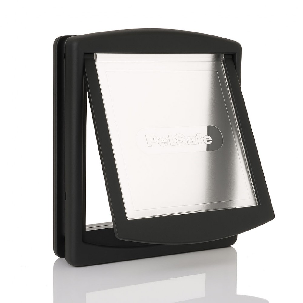Black Medium Dog Flap With Rigid Clear Flap.